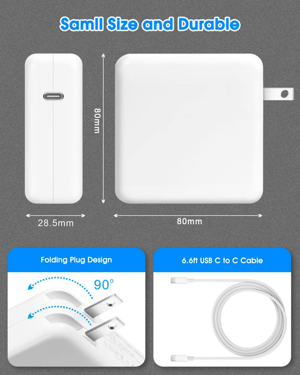Mac Book Pro Charger, 96W USB C Fast Charger Power Adapter Compatible with New MacBook Air 13 Inch & MacBook Pro 16" 2021 2020 2019 2018, with 6.6ft USB C Cable