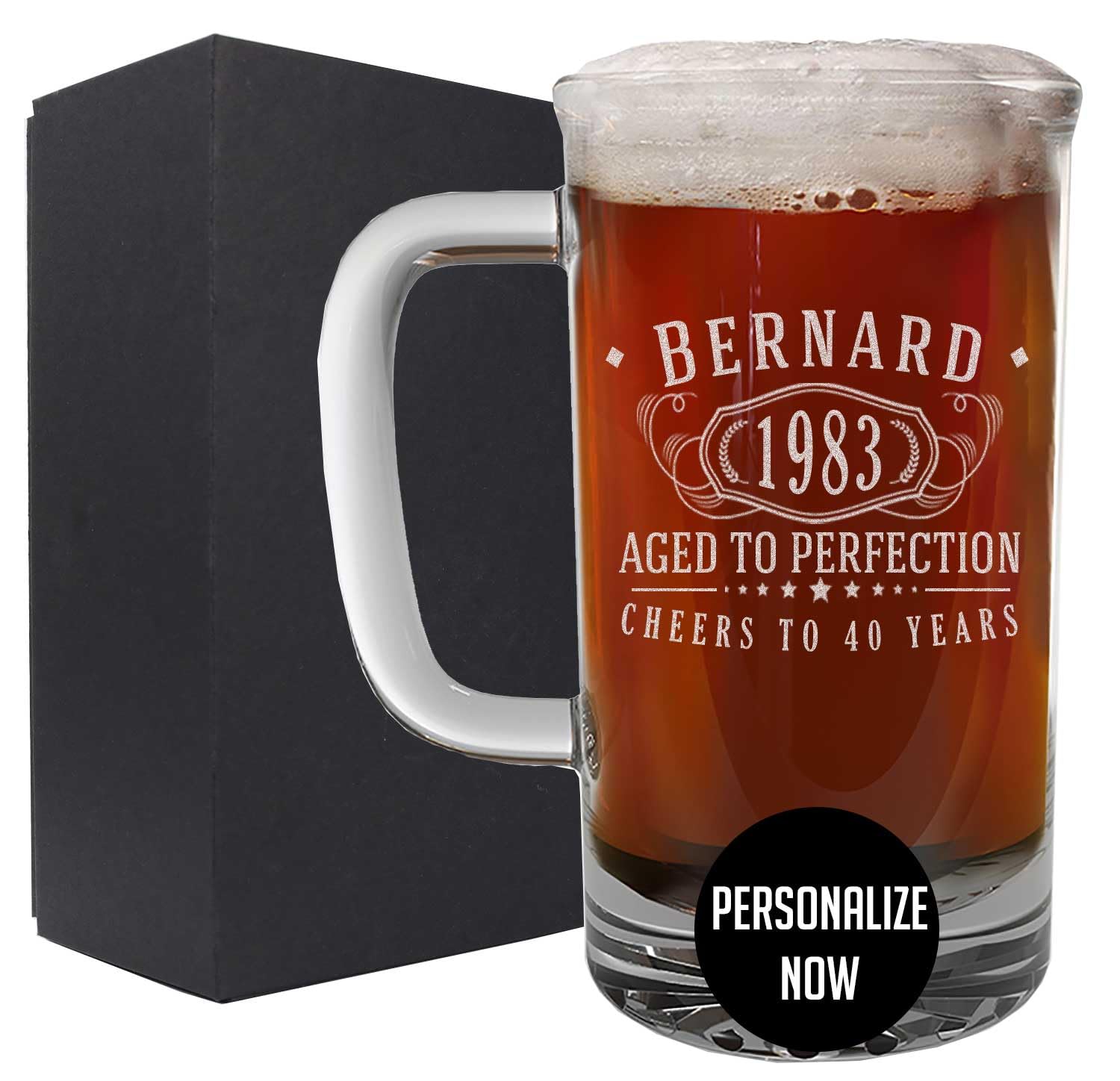 Personalized Gifts for Men Etched 16oz Glass Beer Mug - Customized Beer Gifts for Men, 40th Birthday Gifts for Brother, Custom Gifts for Him Man Father Dad, Regalos Personalizados para Hombre, Bernard