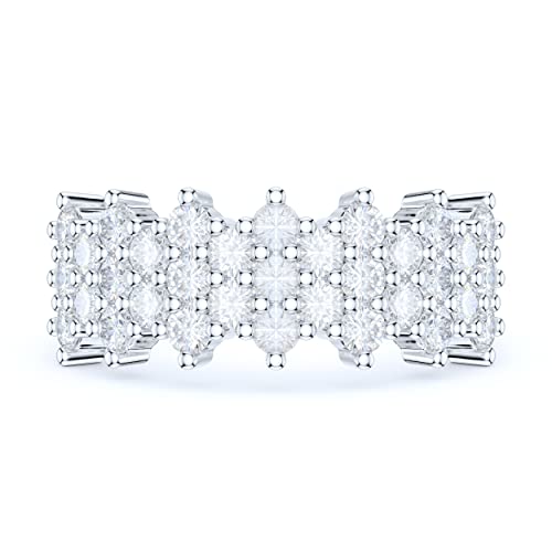 PRSTANI Sterling Silver Paved Cluster Honeycomb Round Brilliant Cut Genuine Moissanites Wedding Ring Half Eternity (10.5)