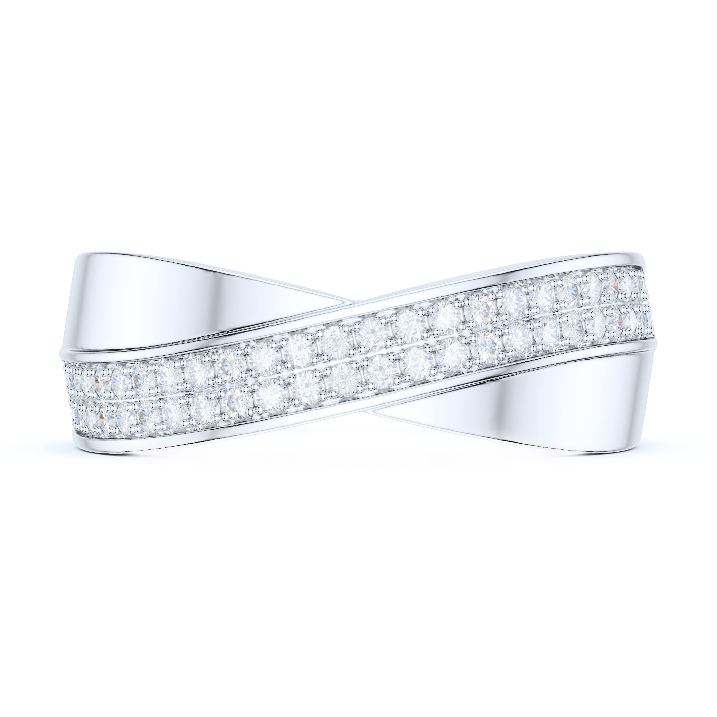 PRSTANI Sterling Silver 6.5mm Wide X CrissCorss Two Rows Simulated Round Brilliant Cut Diamond Wedding Ring (10.5)