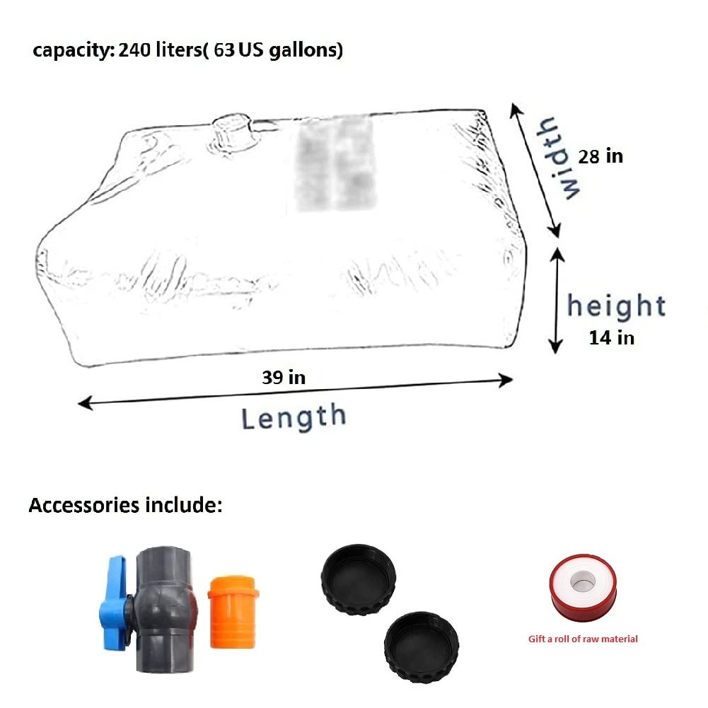 Large-Capacity Foldable Water Container Water Storage Bladder Collapsible Water Bladder Tanks Soft Drought-Resistant Water Bag Drought-Resistant and fire-Fighting Agricultural use Water Tank(240L)