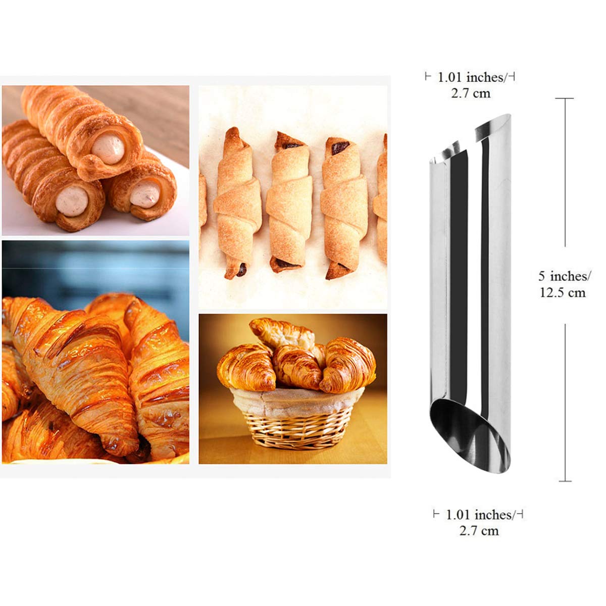 Set of 16 Stainless Steel Cannoli Tubes and Pastry Cream Horn Molds,Large Size DIY Baking Kit Cone Tubular Shaped Mold Tool for Croissant Waffle Cream Roll (A+B)