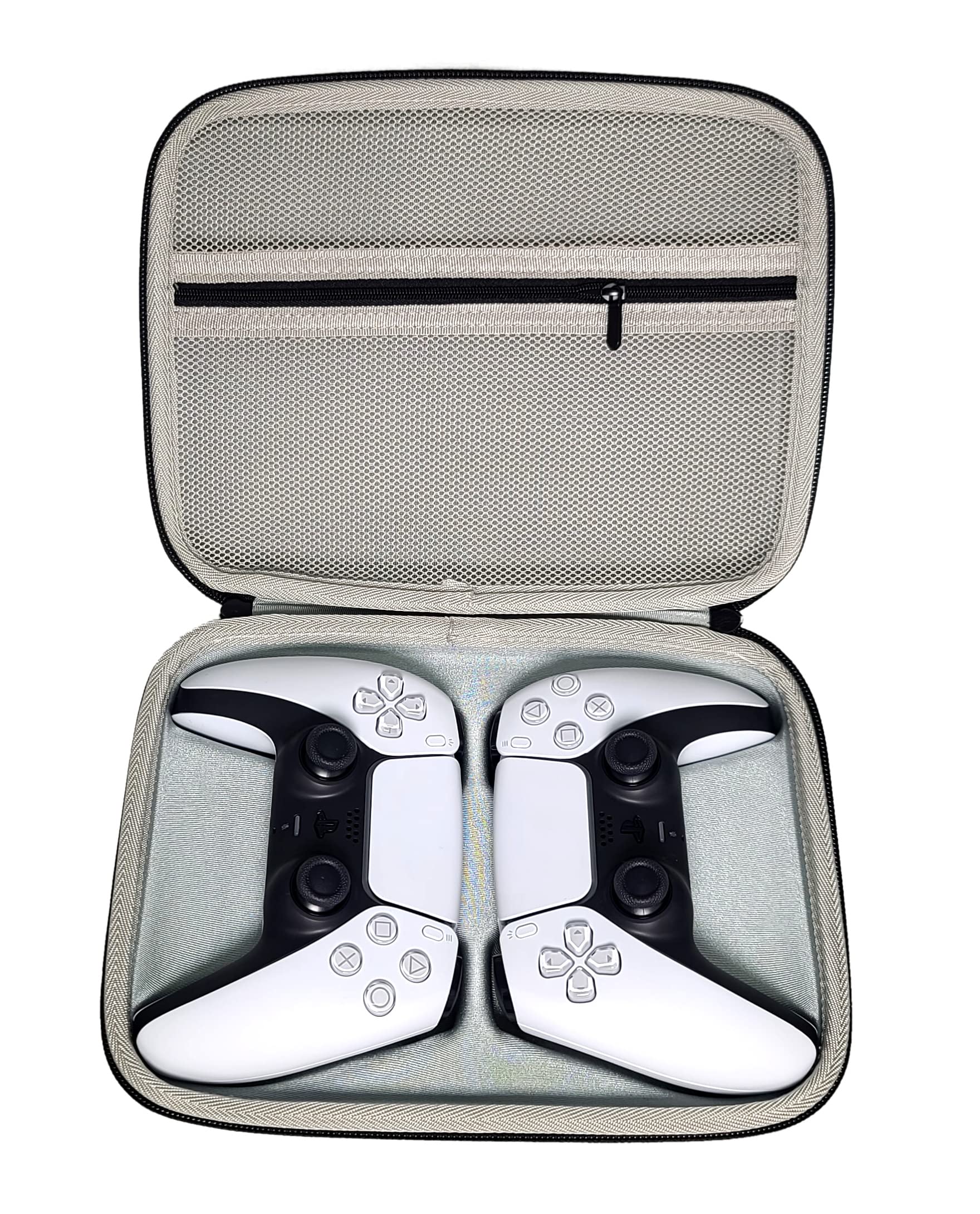 PS5 Console Controller Case, Dual DualSense Protective Hard Shell, Playstation 5 Two Controllers Travel Carrying Bag with Room for Cable Cord and Accessories (Gray)