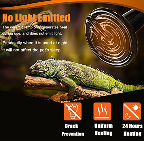 Woyrise 100W Ceramic Heat Emitter, Reptile Heat Lamp Bulbs, No Light Emitting Brooder Coop Heater for Amphibian Pet & Incubating Chicken, Black (2-Pack)