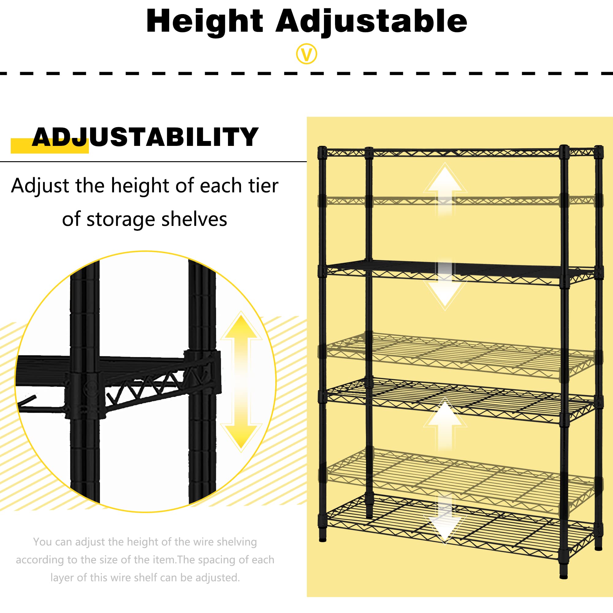 Vnewone 4-Tier Storage Shelves Large Wire Shelving Unit NSF Metal Garage Shelving 54”x36”x14” 1000 LBS Capacity Heavy Duty Height Adjustable Commercial Grade Utility Steel Rack with Wheels,Black