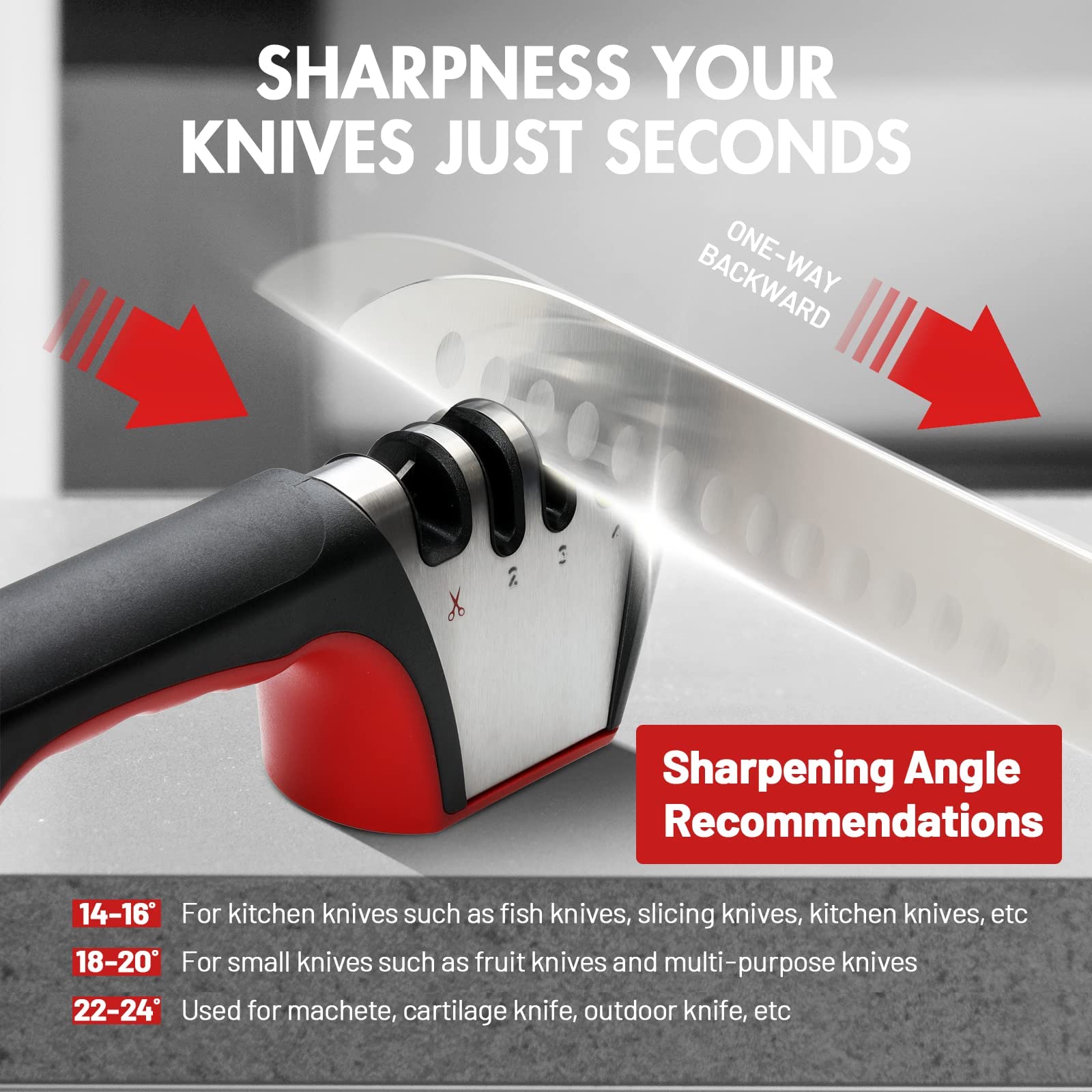 Simple Deluxe 4-in-1 Kitchen Knife Sharpener 4 Stage Knife Scissor Sharpener with a Pair of Cut-Resistant Glove to Repair, Restore, Sharp, Polish Blades, 2-Pack