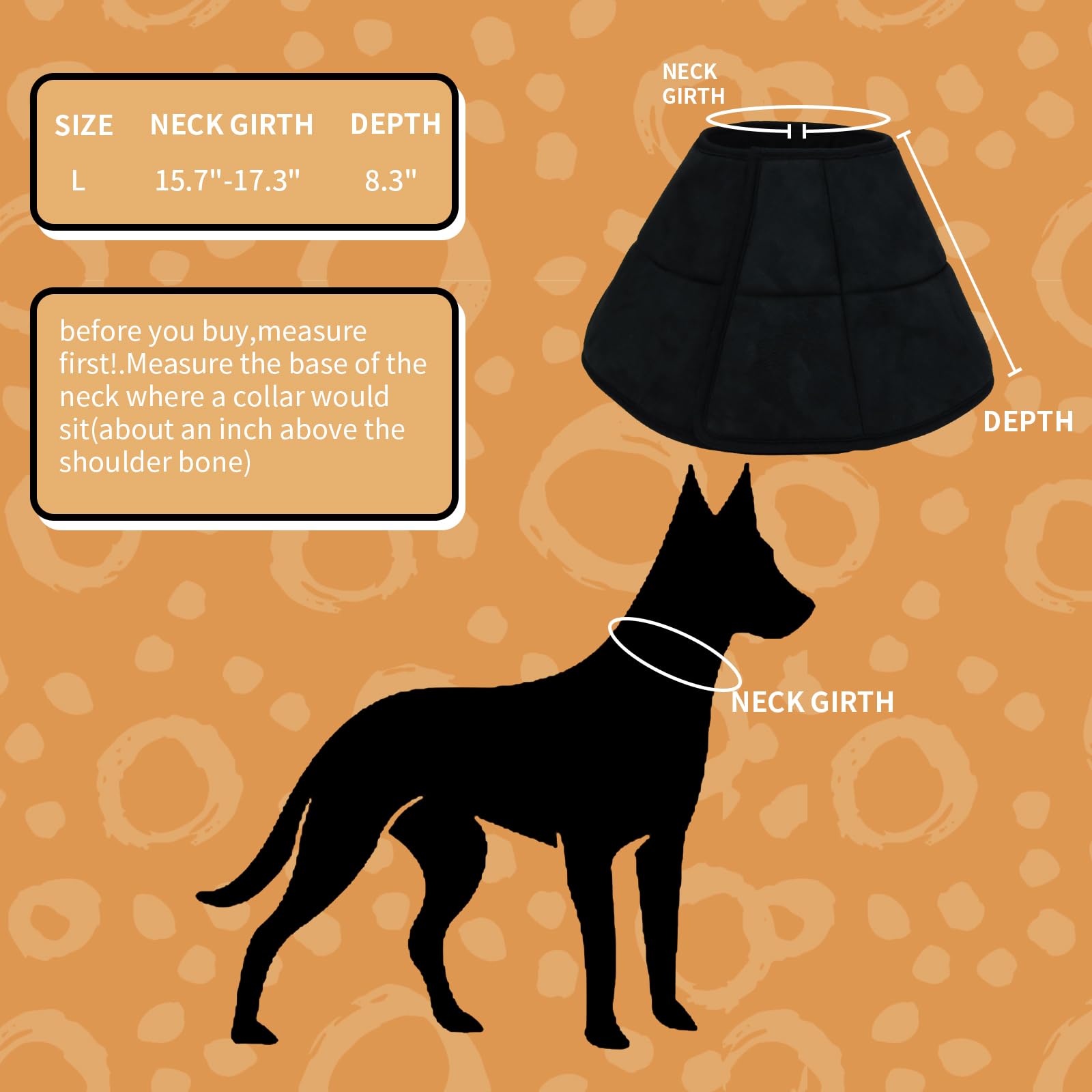 WZ PET Adjustable Dog Cat Cone,Soft Recovery Cat Cone Collar,Dog Protective Collar for Cats,Puppy and Dogs,Black,Large