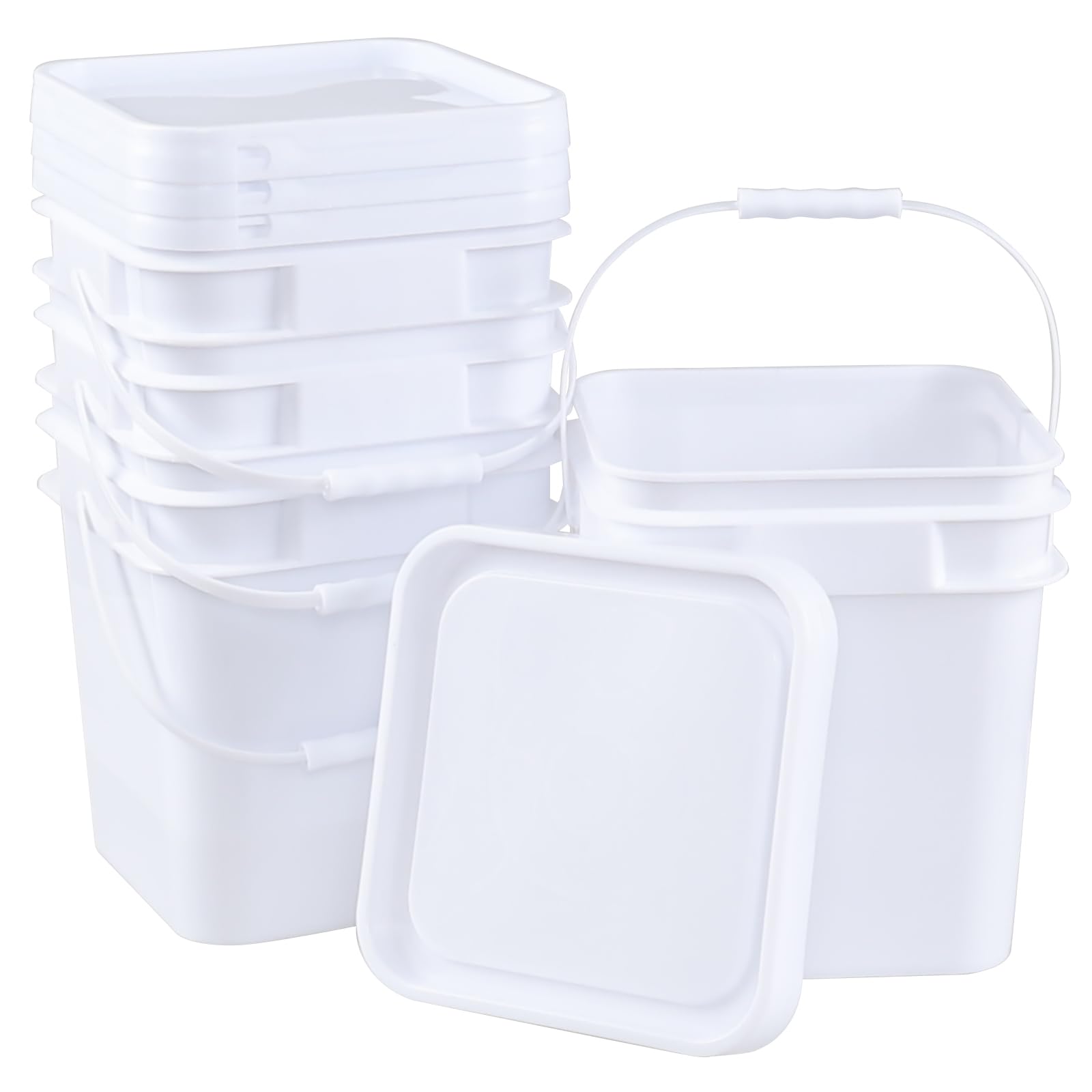 Zopnny 3 Gallon Square Food Grade Bucket Pail with Lid, Multifunctional Industrial Bucket Container for Storing Dry Food Charcoal Camping Fishing (Pack of 4)