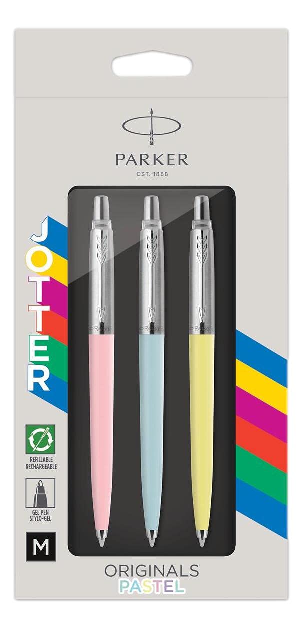 Pack of 3 Parker Medium Point Gel Pens Jotter 50's Pastel Finish Collection (Black)