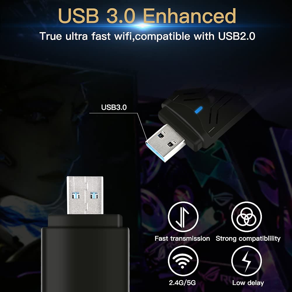 WiFi 6 Adapter USB 3.0 Free Driver, COSULAN AX1800 Wireless Network Adapter Dual Band 5GHz/2.4GHz with MU-MIMO/OFDMA/WPA3 Protocol, 1800Mbps WiFi 6 Network Card for Desktop Laptop PC Windows 7/10/11