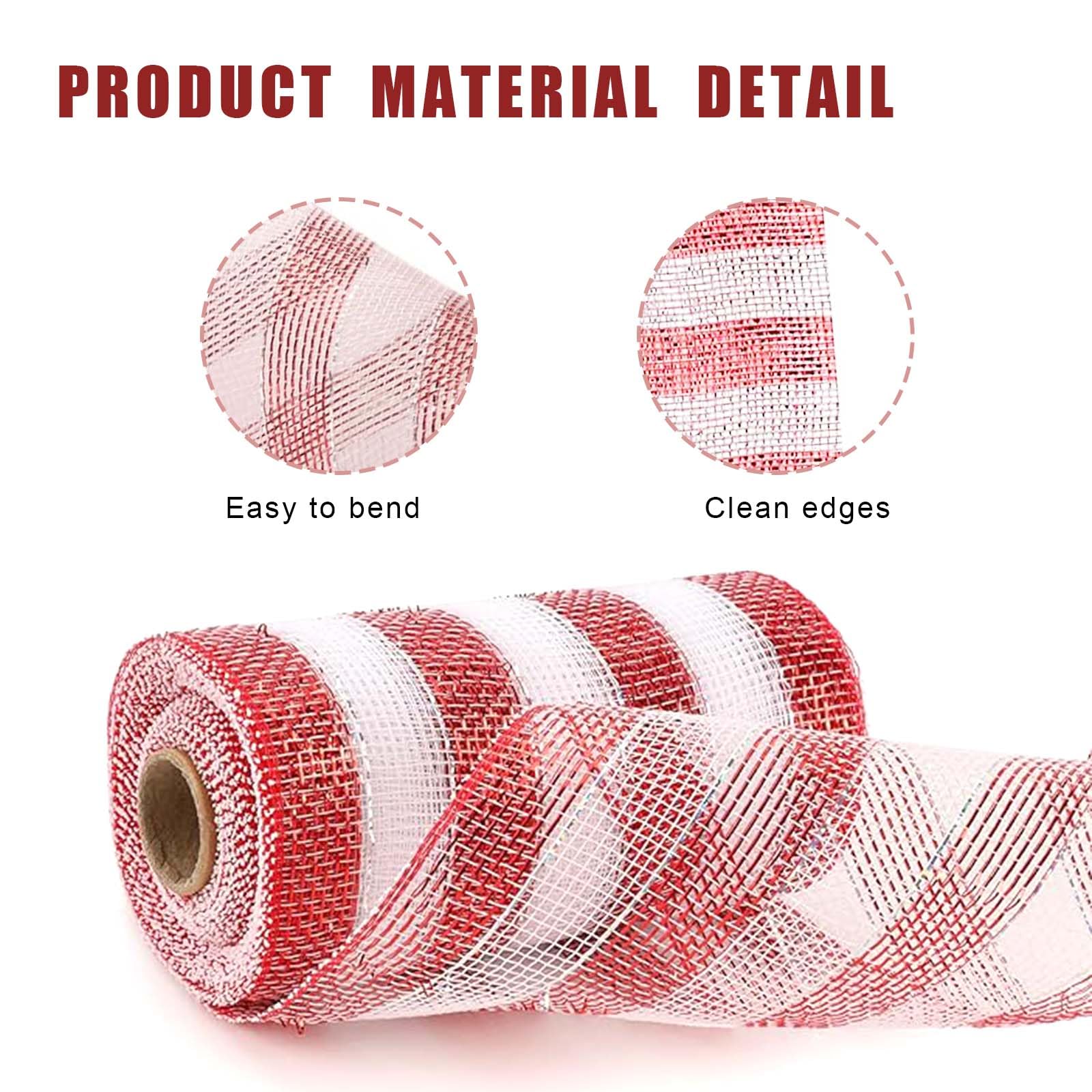 LaRibbons Deco Mesh Ribbon,6 inch x 30 feet Each Roll,Metallic Foil Red and White Rolls for Wreaths, Swags and Christmas Tree Decoration,4 Roll