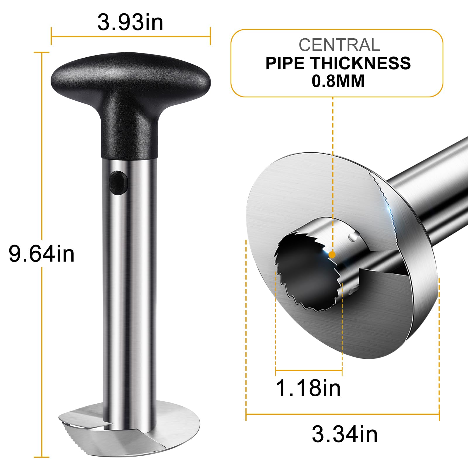 Tyuoikom Pineapple Cutter and Corer, Durable Pineapple Corer Remover with Upgraded Cutter & Sharp Teeth, Stainless Steel Kitchen Pineapple Slicer Tool, Black Handle