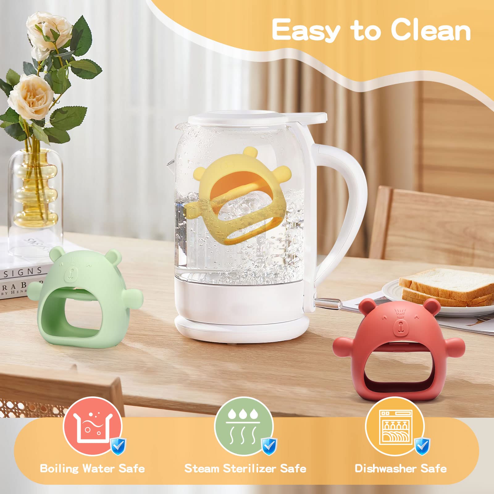 Silicone Teething Toys for Babies 3-6 Months - 3 Pack Never Drop Teething Mittens for Infants 6-12 Months, Mushroom Penguin Hand Teethers, Baby Chew Toys for Sucking Needs - Dishwasher Safe