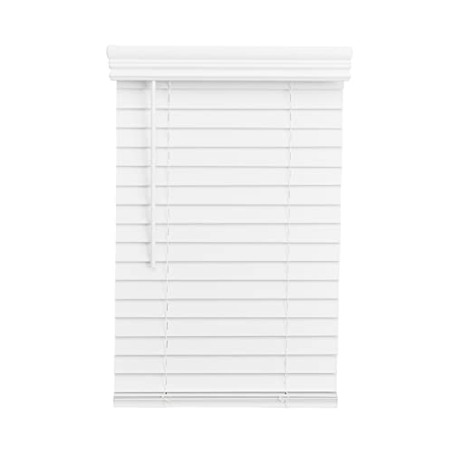 Lotus & Windoware Cordless, 2 Inch Faux Wood Room Darkening Blind, 12" Wide x 72" Long, Embossed, Bright White
