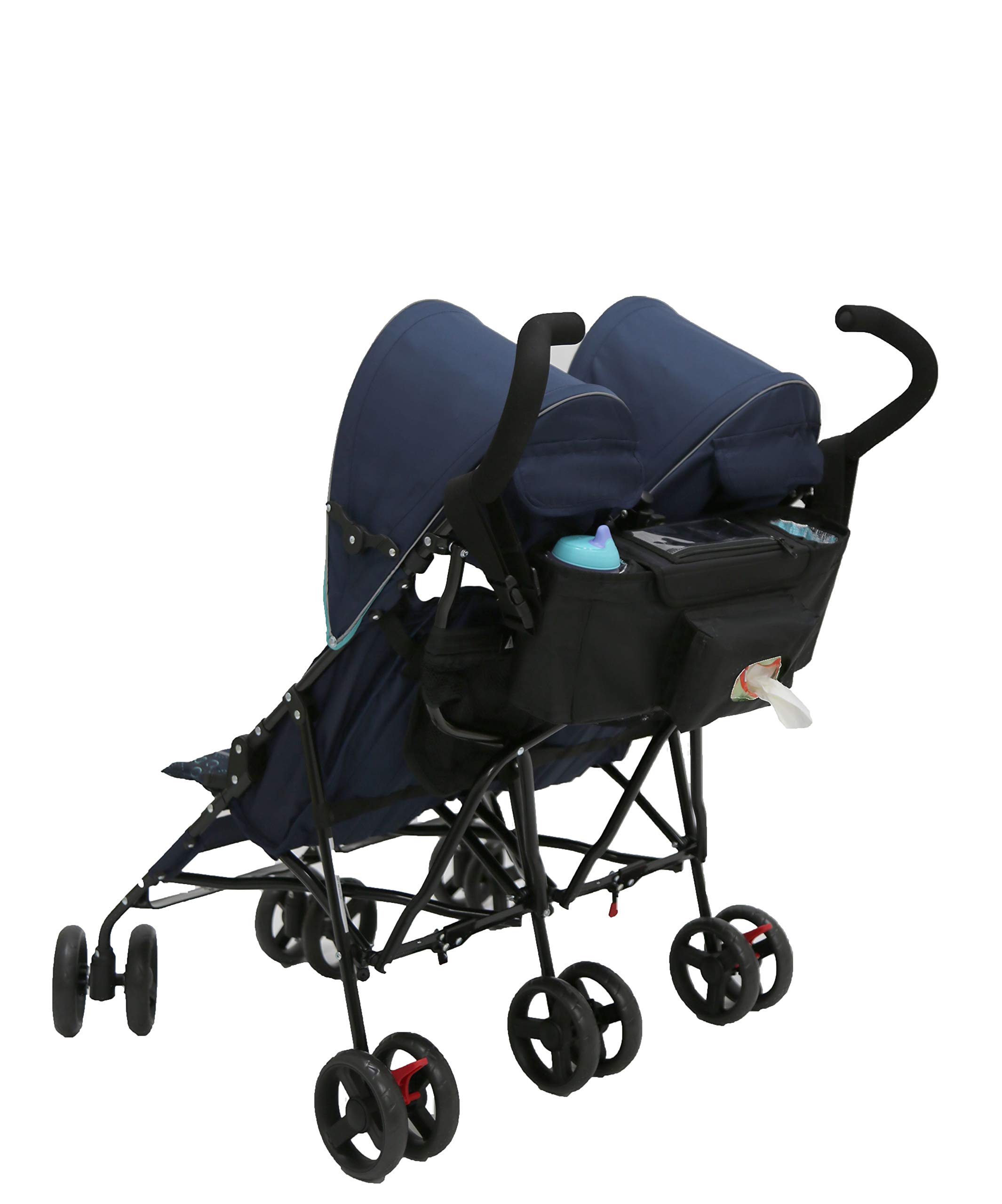 Marybeland Double Stroller Organizer - Universal Adjustable Bag for Skip Hop, Ethan & Emma, UPPAbaby, Bugaboo, BOB, and More - Twin Caddy with Insulated Cup and Bottle Holder, & Baby Wipe Dispenser
