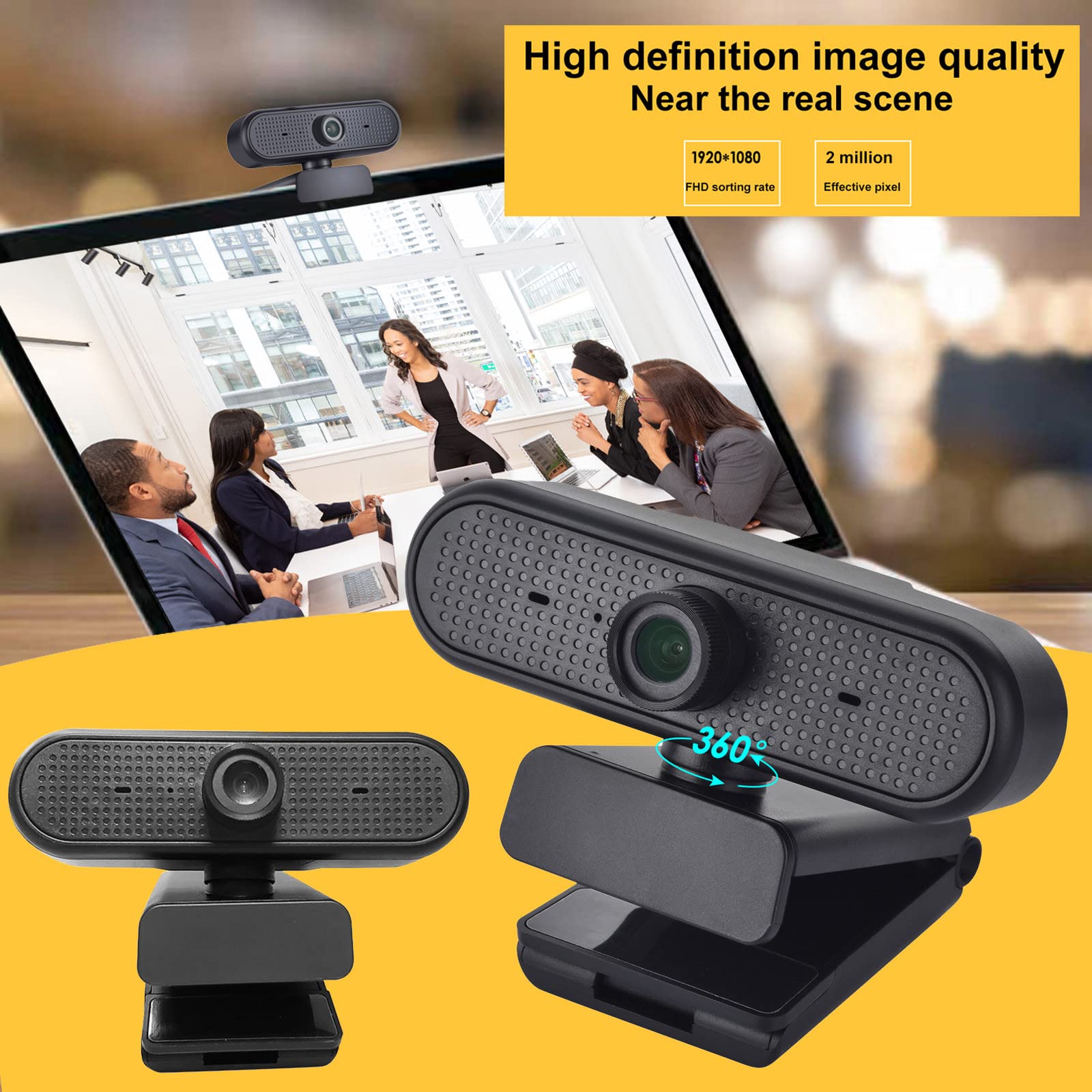 Webcam, Webcam Driver-Free for Laptop, 1080P HD Computer Camera with AI-Noise Canceling Microphones, Adjustable Field of View, Built-in Privacy Cover