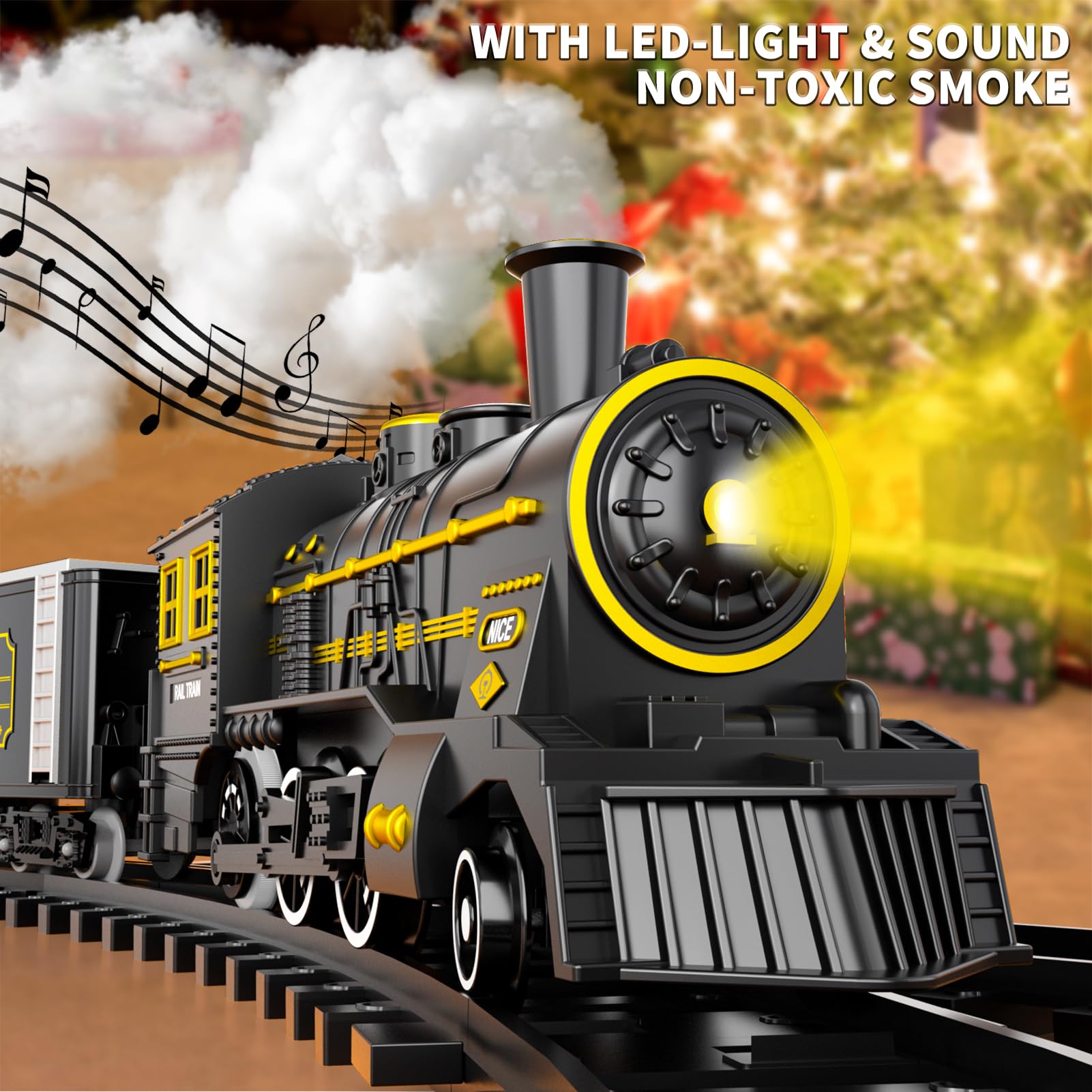 Lucky Doug Train Set Toys for Kids, Toys Train Sets for Kids Smokes, Light & Sound Include 5 Car and 22 Tracks, Train Toys for 3 4 5 6 Year Old Boys