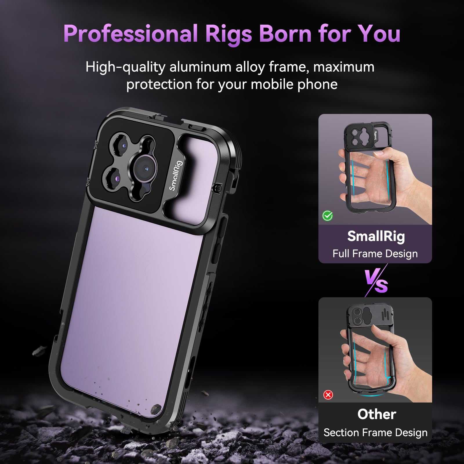 SmallRig Video Rig Cage for iPhone 14 Pro Max with Dual Cold Shoes, Aluminum Mobile Phone Cage, Smartphone Video Rig Cage for Filmmaking/Videography/Live Streaming/Vlog- 4077