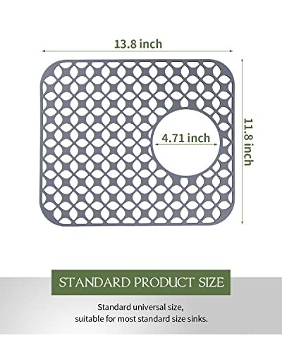 Silicone Sink Mat - Sink Protectors for Kitchen Sink Kitchen Sink Protector Grid Accessory Folding Non-slip Sink Mats Sink Rack for Bottom of Sink(1Pack - Rear Drain Mat - Grey,13.58 ''x 11.6 '')