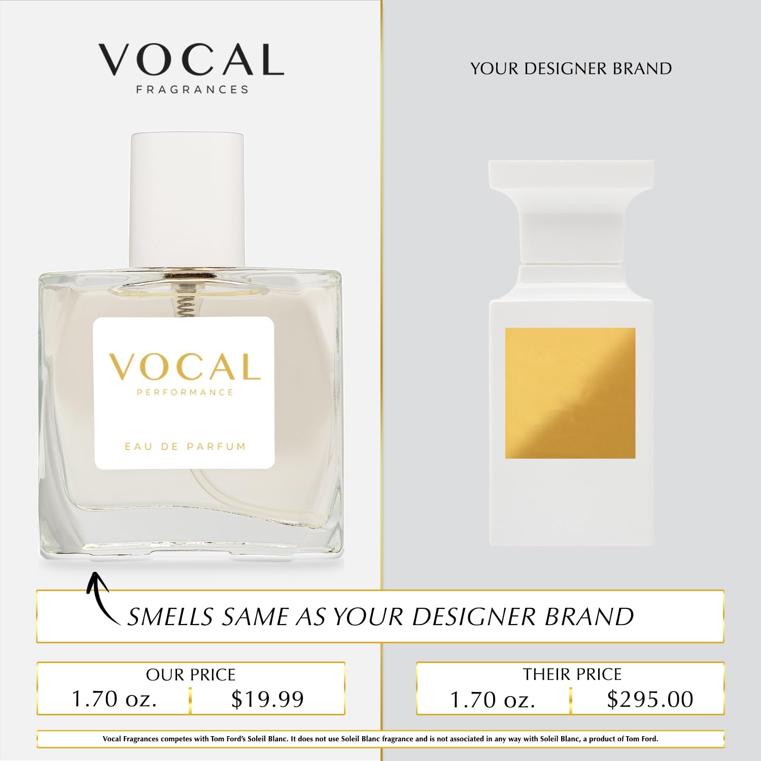 Vocal Performance U015 Eau de Parfum For Unisex Inspired by Tom Ford Soleil Blanc 1.7 FL. OZ. Perfume Vegan, Paraben & Phthalate Free Never Tested on Animals