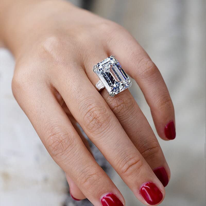 Simple Shiny Big Rectangle Zircon Women Rings White/Pink Stones Available Bridal Wedding Ring Noble Lady Ring