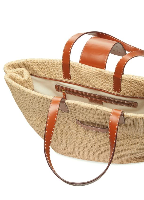 STAUD Women's Mercato Raffia Tote Handbag Natural Tan