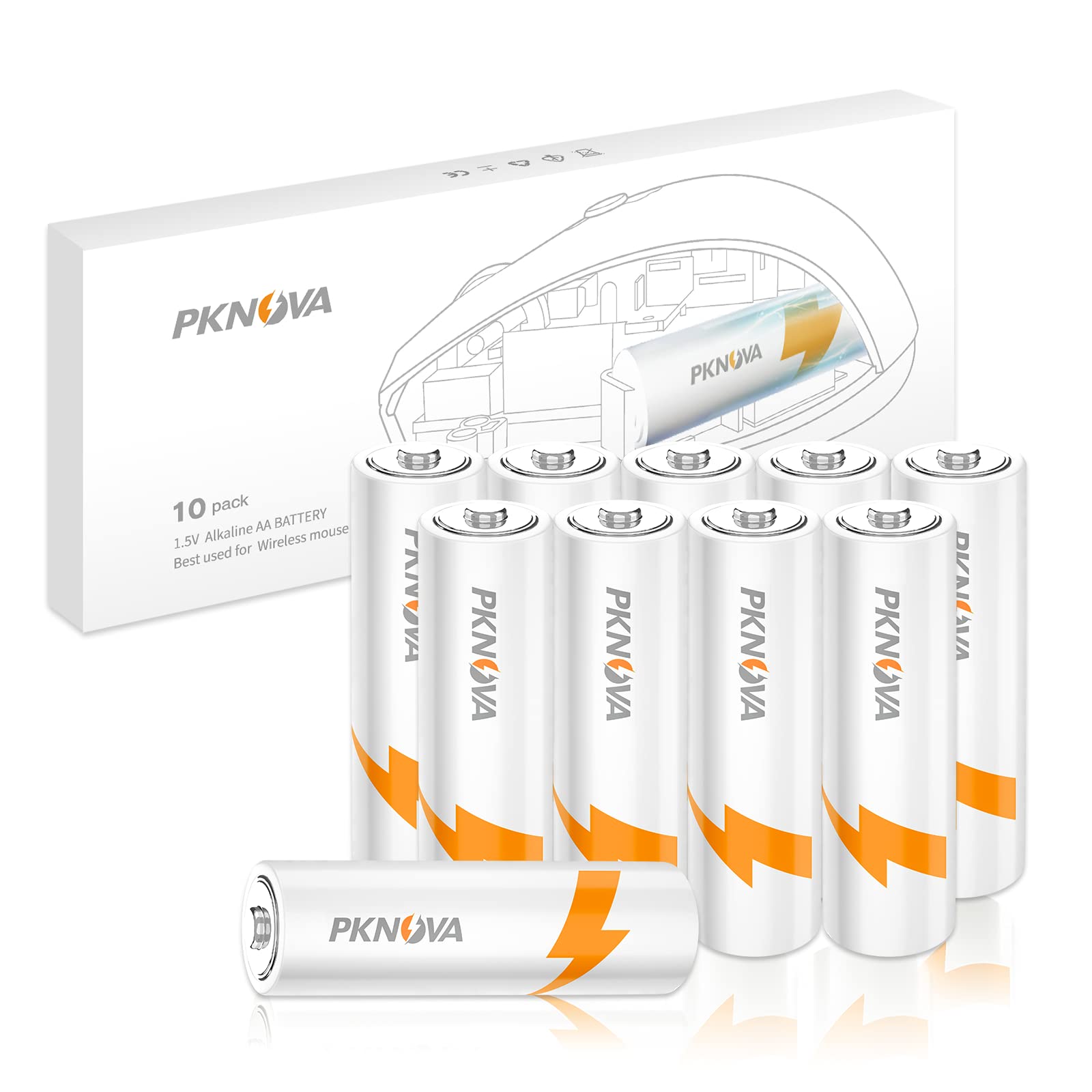 TTbaodan PKNOVA LR6 AA Batteries, 10 Pack Double A Battery, 1.5V Alkaline AA Battery with Long-Lasting Power Best Used for Wireless Keyboard and Mouse Battery, Non Rechargeable