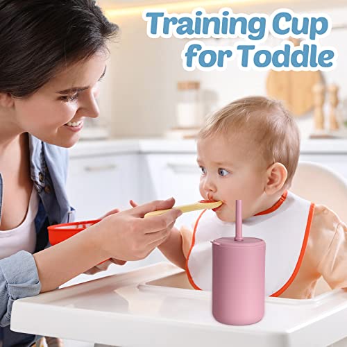 Yinder 12 Pcs Mini Silicone Kids Cups Sippy Toddler Cups with Straws and Lids Spill Proof Unbreakable Baby Silicone Cup for Baby Training Drinking, 6 Colors, 5.4 x 2.6 Inches