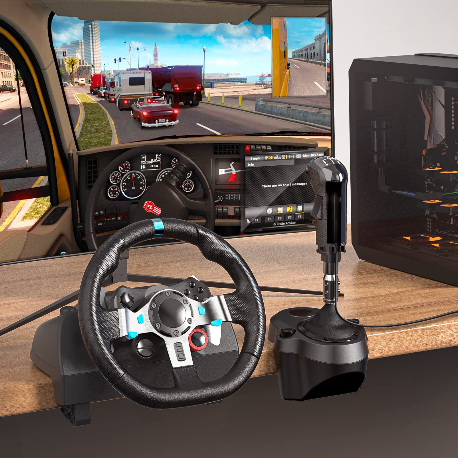 TOCiTAA USB Truck Simulator Shifter, Gearshift Knob for ATS & ETS2 - Compatible with Logitech G29 G27 G25 G920, Thrustmaster TH8A and Fanatec SQ - PC Racing Shifter