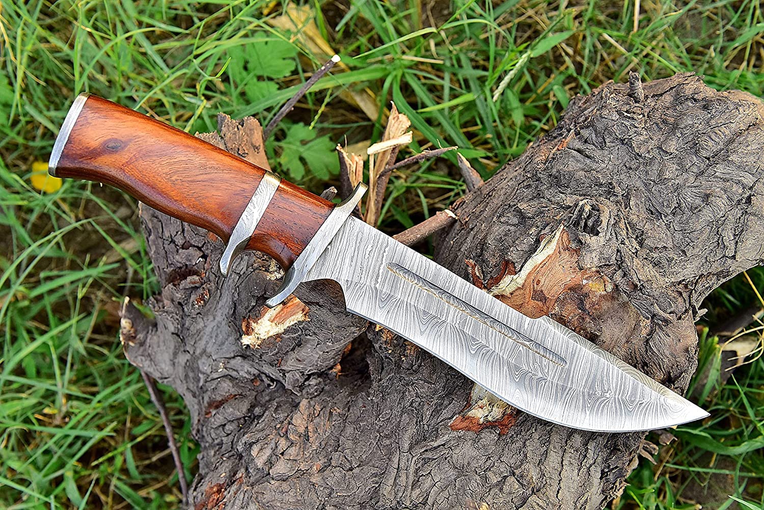 PSK76 - Damascus Hunting Knife, Handmade Full Tang Knife - Wood Handle Knife, Hand Forge
