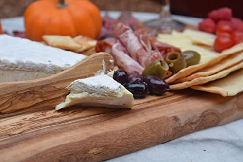 THE LIVE EDGE - Olive Wood Long Charcuterie Board | Rustic Large Wooden Cutting Board for Kitchen | Cheese and Bread Cutting Wood Board | Handmade Cutting Board for Meat | 16"L x 6.75"W x 0.75"Th
