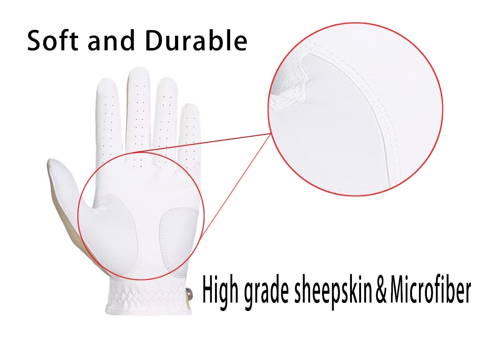 SIMPLE SYMBOL Men's Golf Glove Premium Synthetic Leather,Stable Grip,Two Pack(Left is Wear on Left Hand,Right is Wear on Right Hand) Four Colors to Choose from White/Sky/Beige/Red(Red,XL,Right)