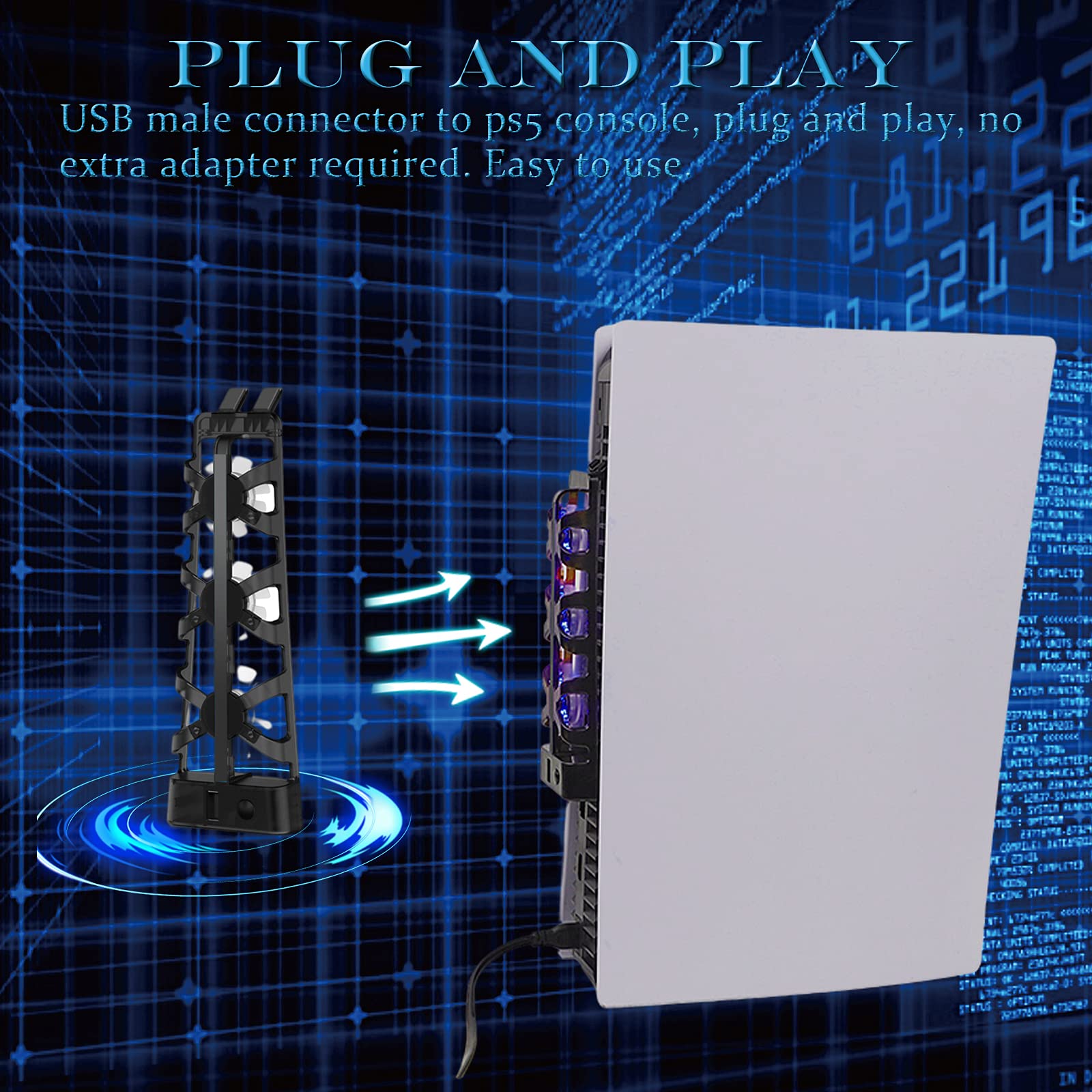 PS5 Stand Cooling Fan for PS5 Digital & Dics Version, Megadream USB External Cooler Fan Game Console Mini Cooling System for Playstation 5, 3 High-Speed USB Fans | External USB Charger Port