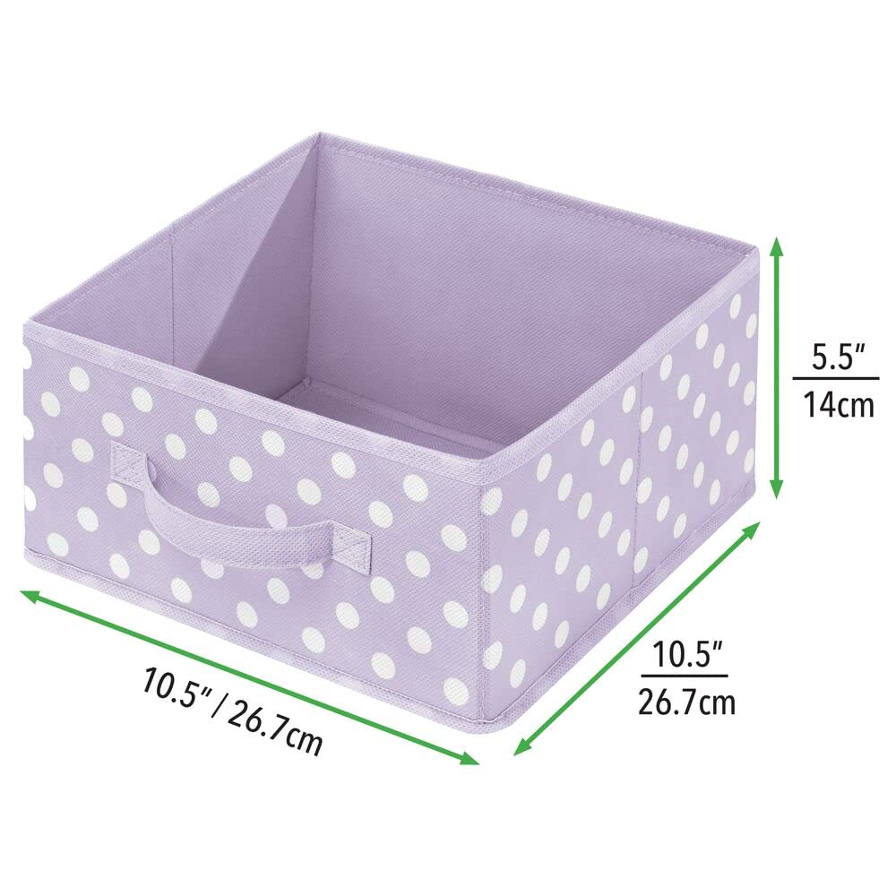 mDesign Fabric Nursery/Playroom Closet Storage Organizer Bin Box with Front Handle for Cube Furniture Shelving Units, Hold Toys, Clothes, Diapers, Bibs, 8 Pack, Light Purple/White Polka Dot