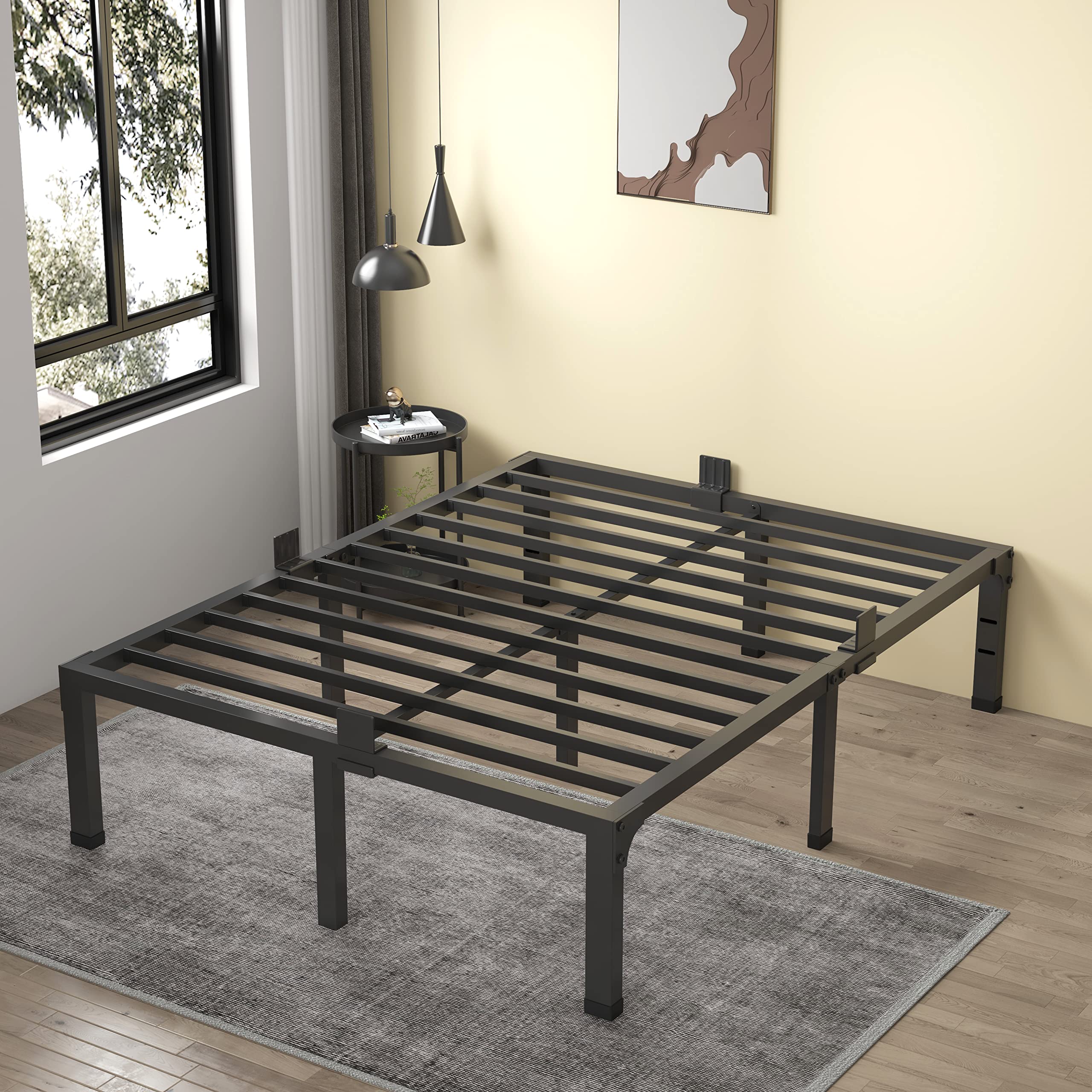 MAF 12 Inch Queen Bed Frames with Mattress Slide Stopper Black Heavy Duty Metal Platform Bed Frame Steel Slat Support, No Box Spring Needed, Noise Free, Easy Assembly