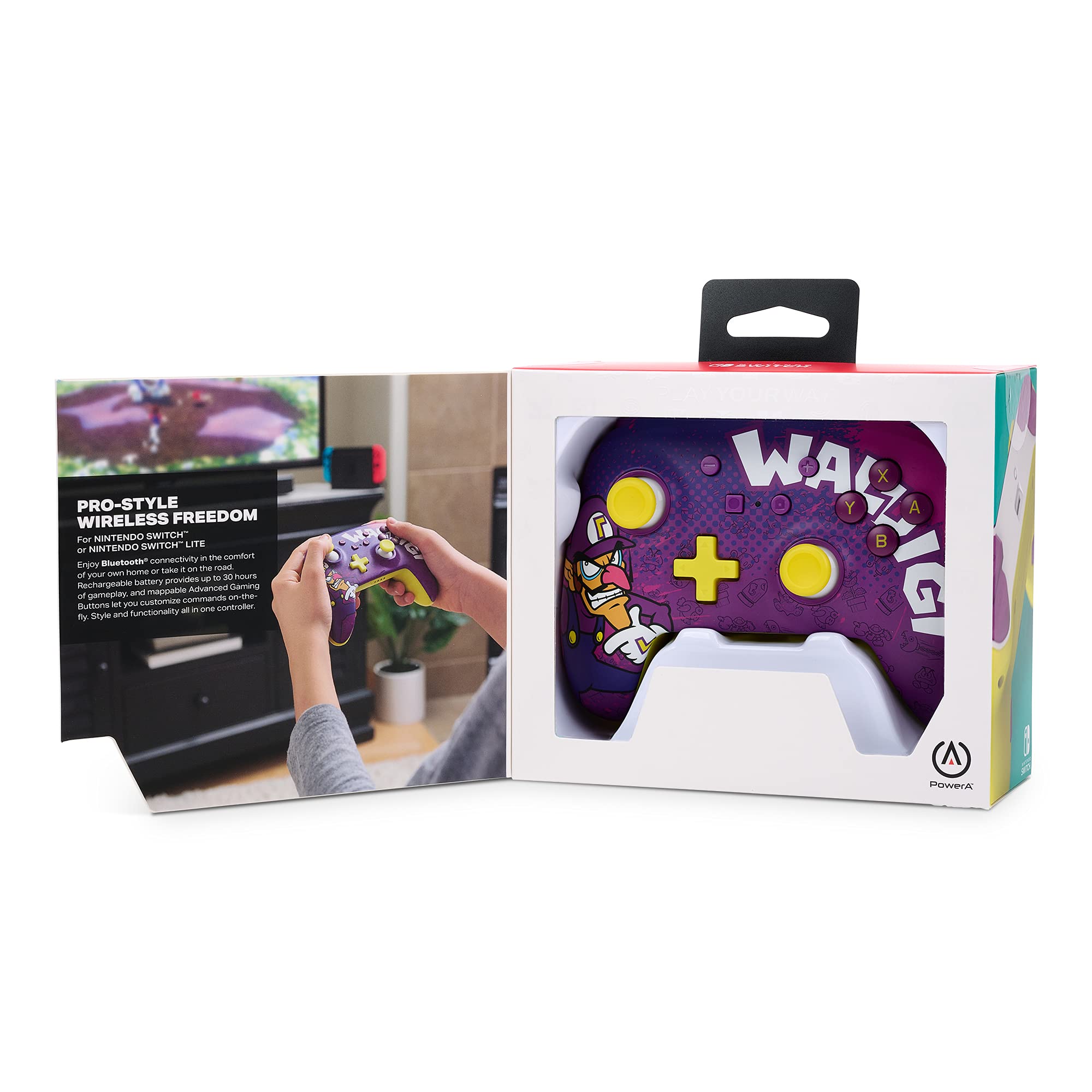 PowerA Enhanced Wireless Controller for Nintendo Switch - Waluigi, Nintendo Switch Lite, Gamepad, game controller, Bluetooth controller, rechargeable
