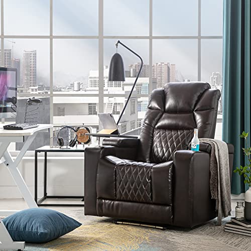 Motion Recliner with USB Charging Port and Hidden Arm Storage, Home Theater Seating with 2 Convenient Cup Holders Design and 360° Swivel Tray Table