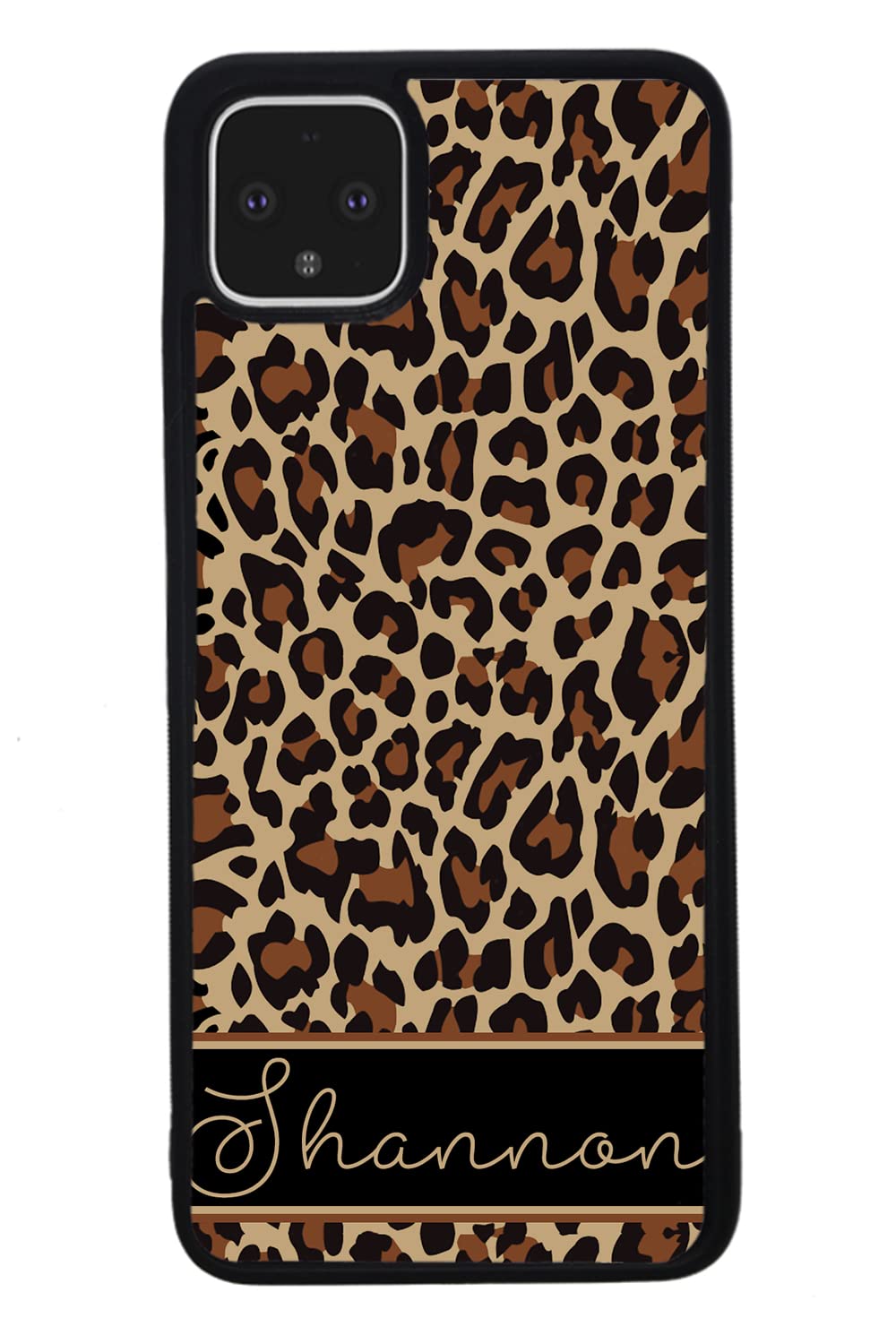 Leopard Animal Skin Personalized Black Rubber Phone Case Compatible With Google Pixel 8 Pro, 8a, 8, 7a, 7, Pixel 7 Pro, 6a, Pixel 6 Pro, 6, 5, 4a 5G, 4a 4G, 4, 4 XL, 3a, 3a XL, 3, 3 XL, 2 XL, 2