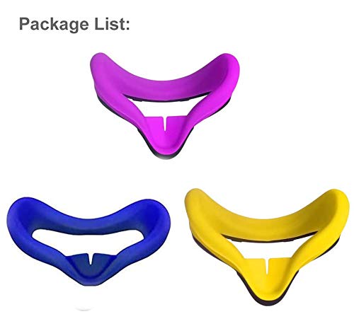 MASiKEN 3Pcs Silicone Face Eye Cover for Oculus Quest, Premium Face Cushion & Face Mask Pads Sweat Guard Washable (Purple+Blue+Yellow)