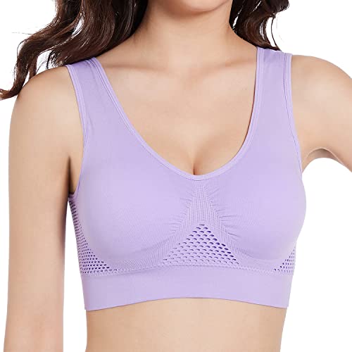 Racer Back Bra mesh Sports Bra for Women Longline Padded Bra Medium Support Yoga Workout (as1, Alpha, s, Regular, Regular, Standard, Purple, X-Large)