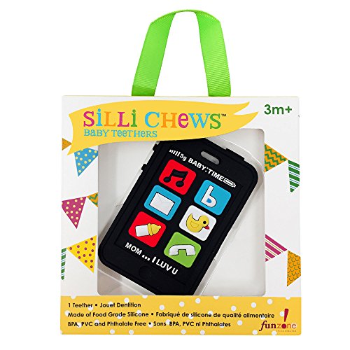 Silli Chews Silicone Baby Smart Watch Wrist Teether for Teething Relief | Hand Teethers for Babies Infants and Toddlers | Kids Teething Ring Toys Pretend Play Phone Baby Teether Black Silly Chew Toy