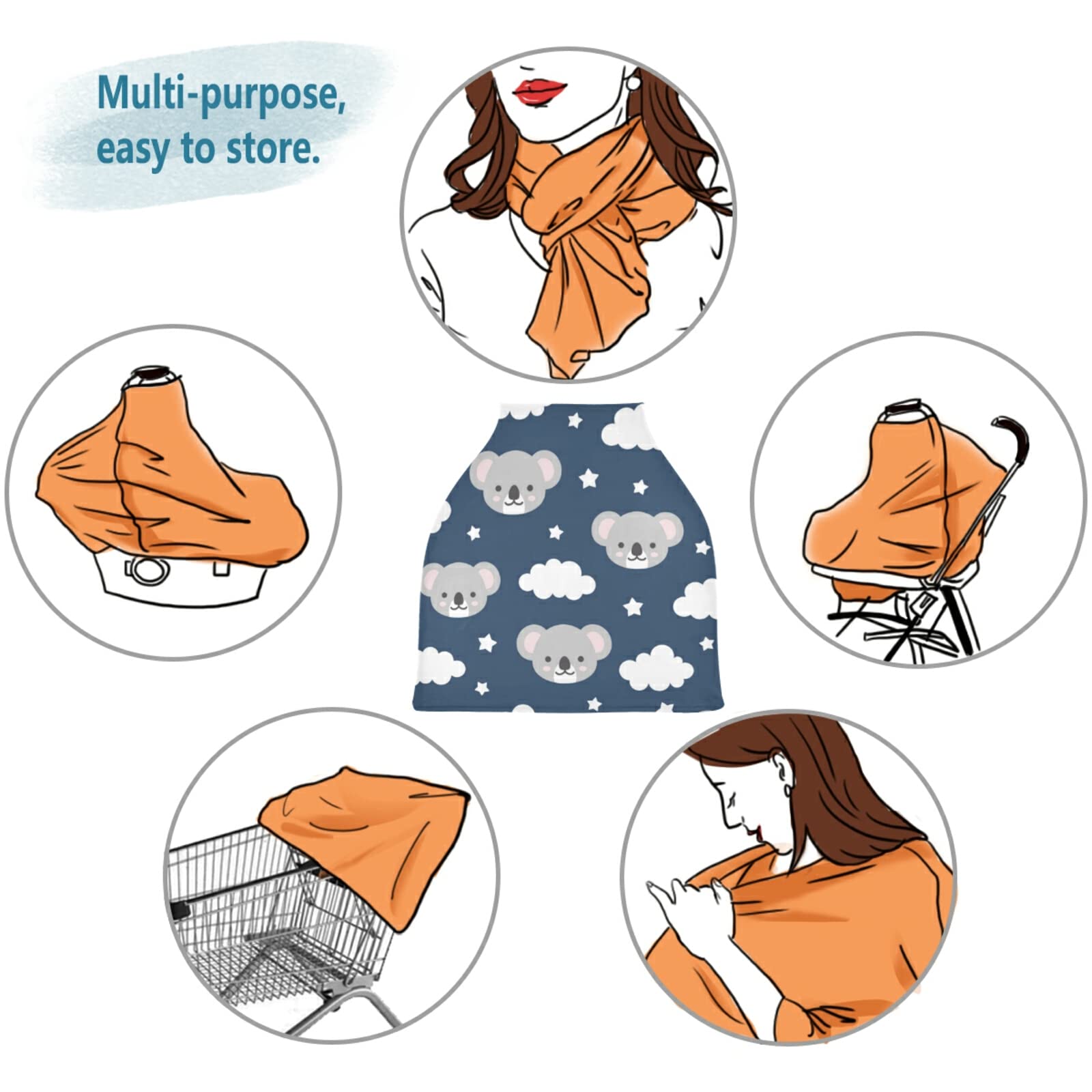 Nursing Cover Breastfeeding Scarf Cute Koala - Baby Car Seat Covers, Infant Stroller Cover, Carseat Canopy(55)