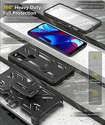 WTYOO for Motorola Moto G Pure Phone Case, Moto G Power 2022/ G Play 2023 Case: with Belt-Clip Holster & Built-in Screen Protector & Kickstand, Full-Body Dual Layer Rugged Protective Phone Cover-Black