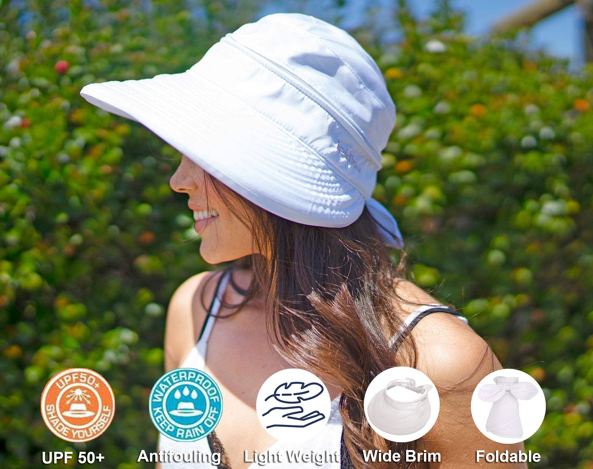 Simplicity Black Sun Hat and Women's 2 in 1 Beach Hat Sun Visor White