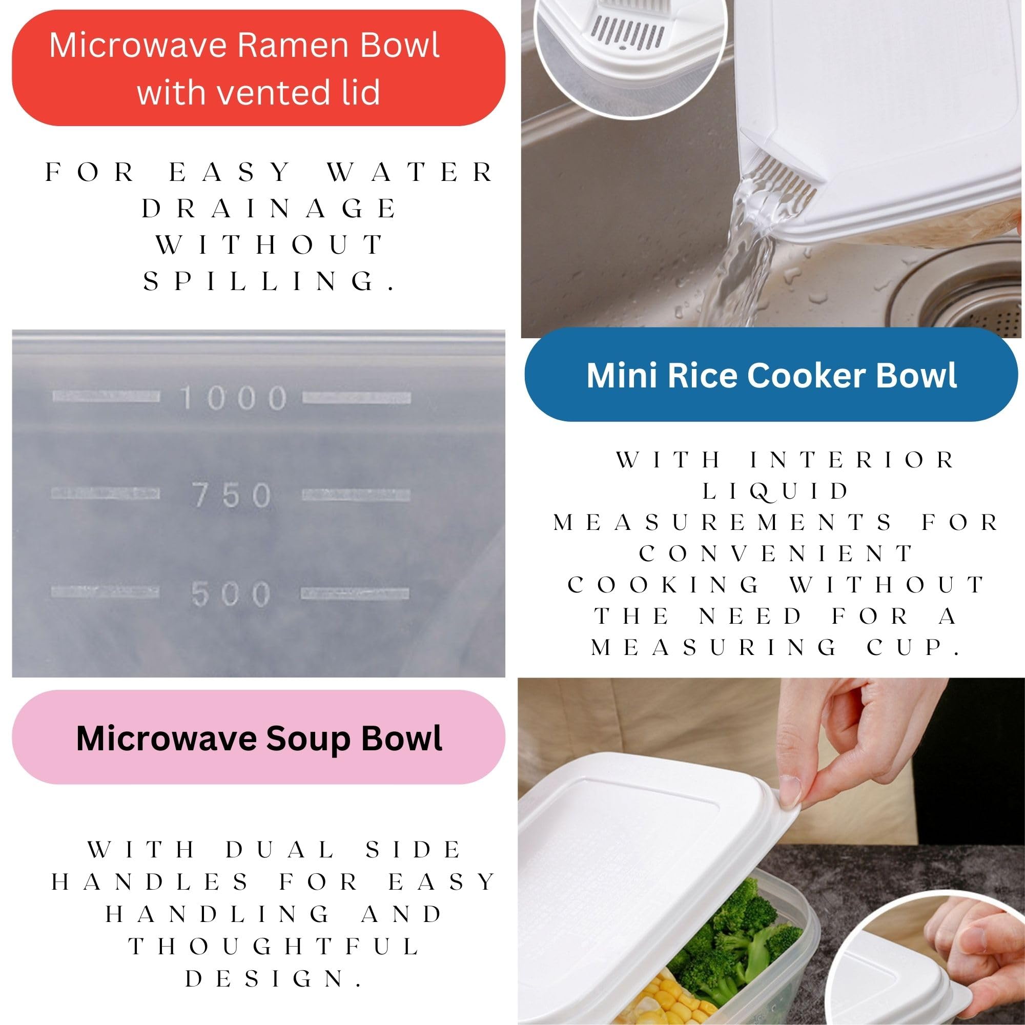 Microwave Rice Cooker Small ,Microwaveable Safe Ramen Cooker and Vegetables Steamer with Steam Release Vent, Marked Measurement Ideal for Dorm Room Essentials for Girls Boys.Tupperware Microwave Rice