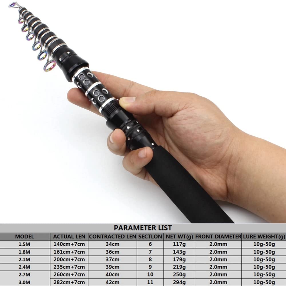 SDFGH Short Carbon Telescopic Fishing Rod Fast Action Ultralight Carp Surf Spinning Rod Pocket Travel Pole (Color : A, Size : 2.4 m)