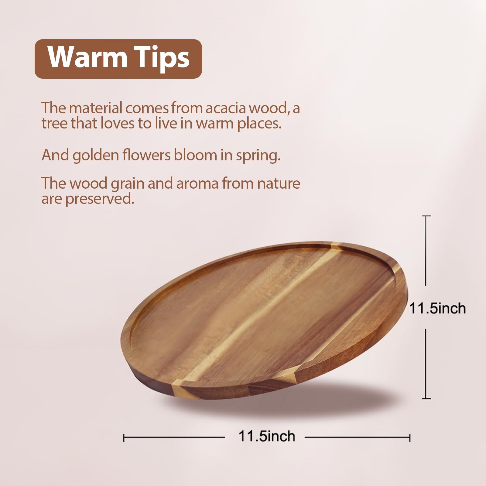 Round Wood Tray Made of Acacia Wood,Decorative Tray for Kitchen Dining Room Table,Wood Tray for Home Decor,Coffee Table Tray for Coffee Table and Home Decor