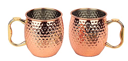 Moscow Mule Copper Mugs - Hammered Cups - Stainless Steel Lining - Pure Copper Plating, 100% Solid Handcrafted - Copper Cups - 19 Ounce Food Safe Hammered Mug For Mules