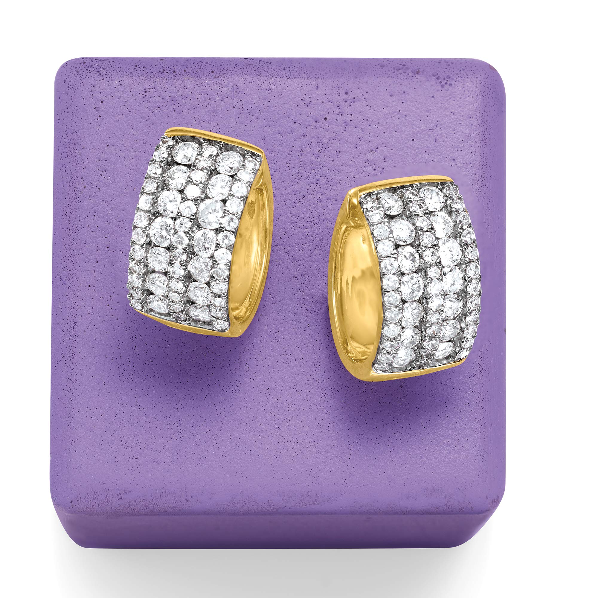 Ross-Simons 1.00 ct. t.w. Diamond Huggie Hoop Earrings in 14kt Yellow Gold With White Rhodium