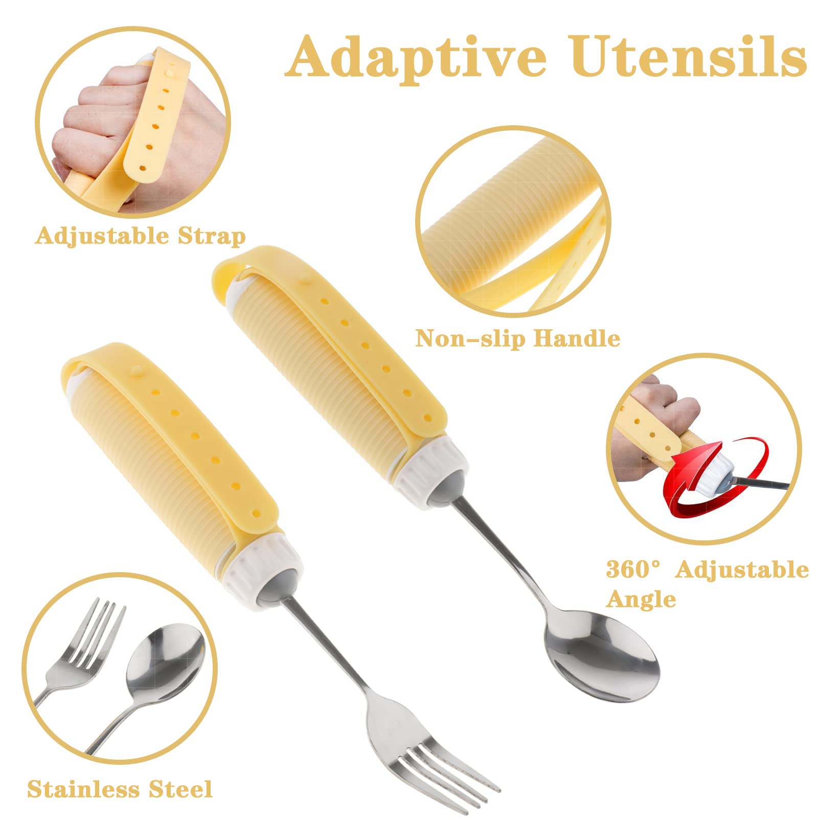 Weighted Adaptive Utensils for Hand Tremors Swivel Spoons Forks with Scoop Plate Set Built Up Utensils for Adults Parkinsons Patients Muscle Weakness Arthritis Elderly